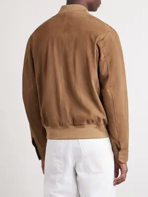 SLOWEAR Suede Bomber Jacket - Brown