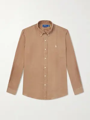 Polo Ralph Lauren Button-down Collar Logo-embroidered Linen Shirt - Brown