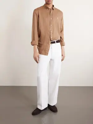 Polo Ralph Lauren Button-down Collar Logo-embroidered Linen Shirt - Brown