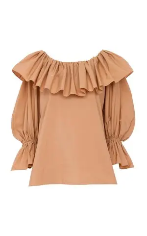 Chloé Ruffle-trimmed Cotton Blouse - Neutral