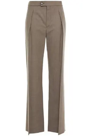 Chloé Pleated Mélange Wool-blend Straight-leg Pants
