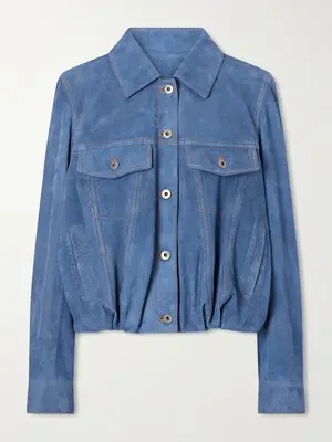 Loewe Gathered Suede Trucker Jacket - Blue