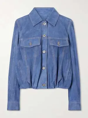 Loewe Gathered Suede Trucker Jacket Brown