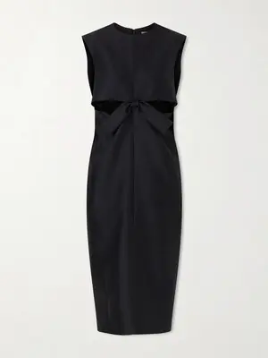 Balenciaga Cutout Draped Wool And Silk-blend Midi Dress - Black