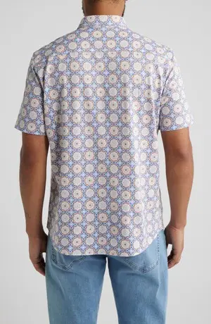Johnston & Murphy Xc Flex Ascend Short Sleeve Button-up Shirt - Multi Mosaic