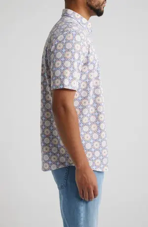 Johnston & Murphy Xc Flex Ascend Short Sleeve Button-up Shirt - Multi Mosaic