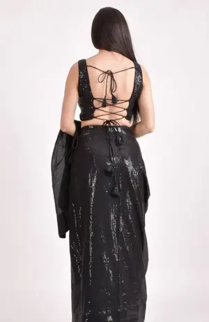 RAAS Sequin Pre-draped Saree With Blouse And Dupatta