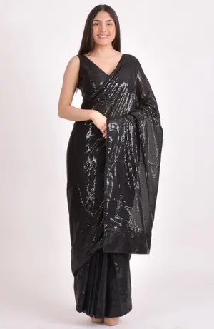 RAAS Sequin Pre-draped Saree With Blouse And Dupatta