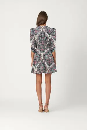 Shoshanna Harbor Tile Print Natalya Dress - Navy/cherry