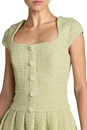 Mac Duggal Bouclé Mini Dress With Pearl Detailing
