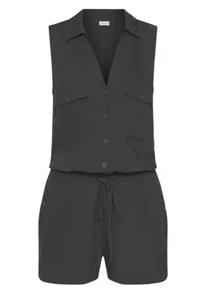 LASCANA Sleeveless Drawstring Romper With Shirt Collar And Pockets