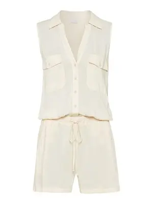 LASCANA Sleeveless Drawstring Romper With Shirt Collar And Pockets