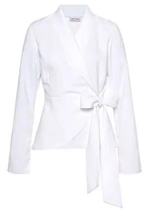 LASCANA Lapel Wrap Blouse With Long Sleeves And V-neck - White