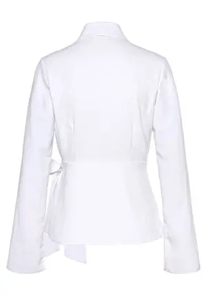 LASCANA Lapel Wrap Blouse With Long Sleeves And V-neck - White