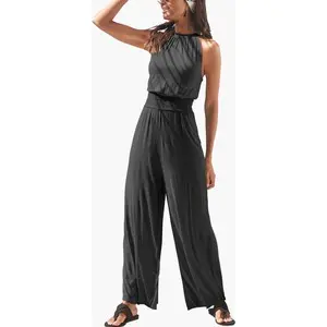 LASCANA Halter Neck Wide Leg Jumpsuit - Black