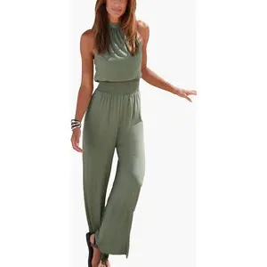 LASCANA Halter Neck Wide Leg Jumpsuit - Khaki