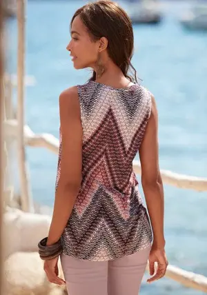 LASCANA Printed V-neck Tank Top - Bordeaux Multi