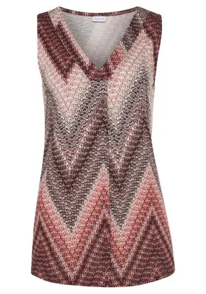 LASCANA Printed V-neck Tank Top - Bordeaux Multi