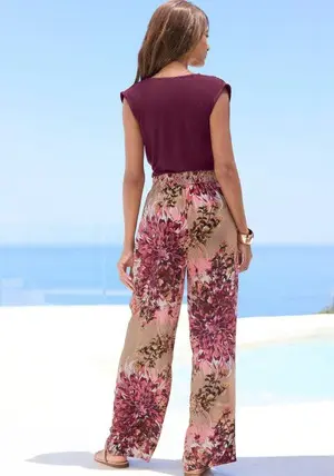 LASCANA Wrap Look Top With Crossover Neckline And Ruching - Plum