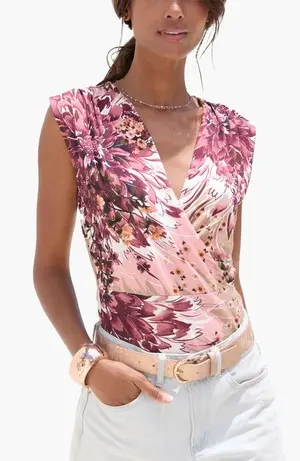 LASCANA Wrap Look Top With Crossover Neckline And Ruching - Taupe Berry