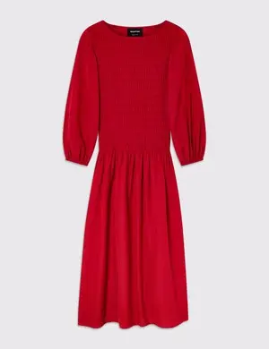 Whistles Smocked Bodice Midi Dress - Red