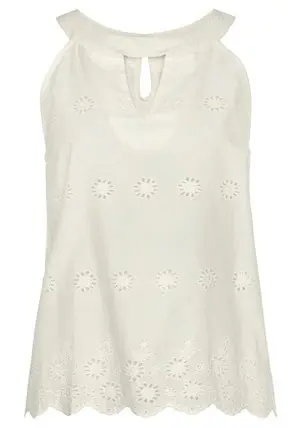 LASCANA Sleeveless Eyelet Lace Halter Neck Blouse - Cream