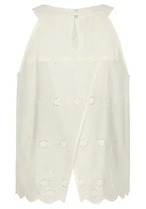 LASCANA Sleeveless Eyelet Lace Halter Neck Blouse - Cream