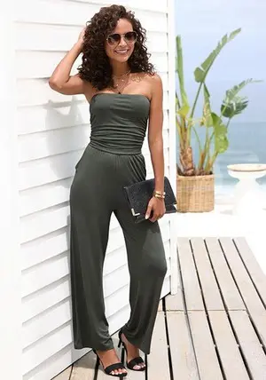 LASCANA Strapless Jumpsuit - Olive