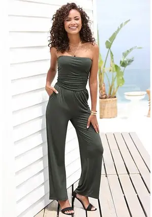 LASCANA Strapless Jumpsuit - Olive