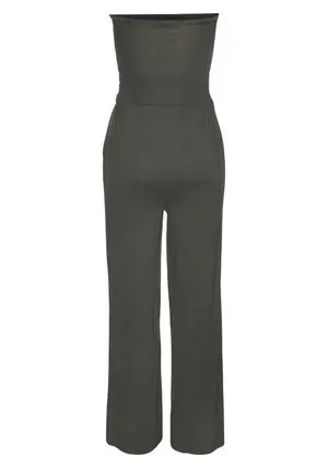 LASCANA Strapless Ruched Bodice Jumpsuit - Olive