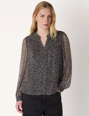 Whistles Dragonfly Print Long Sleeve Blouse - Black/white