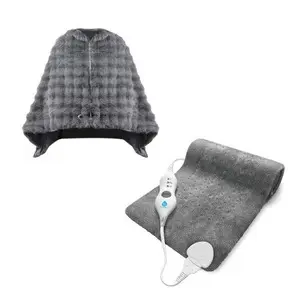 PURSONIC Heated Poncho Shawl & Xl Full Body Heating Pad - Grey