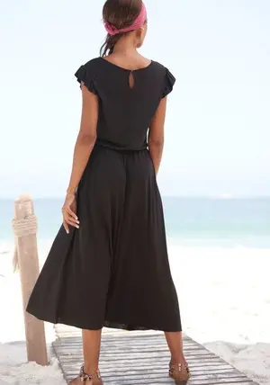 LASCANA Flutter Sleeve Maxi Dress - Black