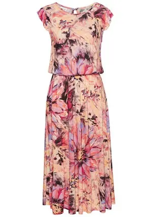 LASCANA Flutter Sleeve Maxi Dress - Pink-printed