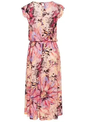 LASCANA Flutter Sleeve Maxi Dress - Pink-printed