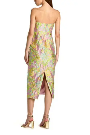 Mac Duggal Strapless Floral Brocade Midi Dress - Blush Multi