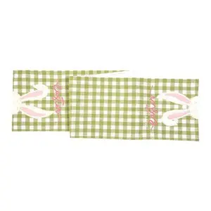 C&F HOME Easter Bunny Rabbit Ears Plaid 100% Cotton Table Runner 13" X 72" - Green