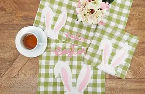 C&F HOME Easter Bunny Rabbit Ears Plaid 100% Cotton Table Runner 13" X 72"
