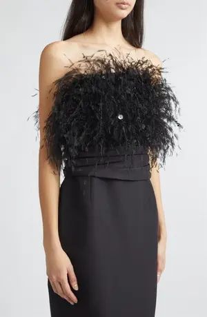 Oscar De La Renta Feather-embroidered Strapless Silk Faille Gown