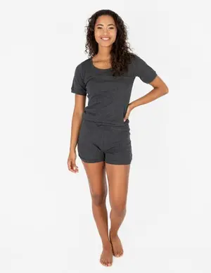 LEVERET Short Cotton Solid Pajama Set Dark Gray