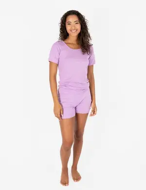 LEVERET Short Cotton Solid Pajama Set Purple