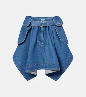 Loewe Double Belted Denim Miniskirt - Blue