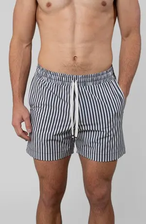 LEISURE LAB Striped Swim Trunks - Espresso