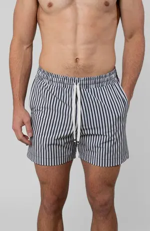 LEISURE LAB Striped Swim Trunks - Espresso