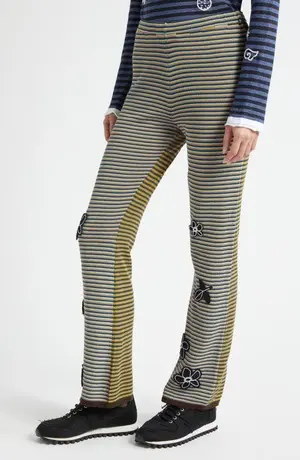 YANYAN Romy Stripe & Flower Lace-up Cotton-blend Skirted Pants