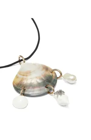 Tory Burch Shell & Cultured Pearl Pendant Necklace