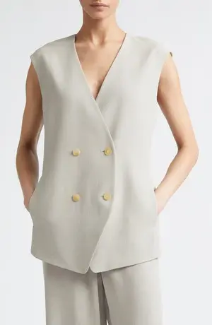 Lafayette 148 New York Grid Plaid Crepe Double-breasted Vest