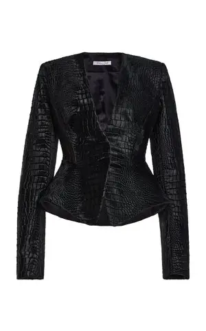 LAQUAN SMITH Croc-embossed Pony Hair Leather Blazer - Black