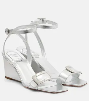 ROGER VIVIER Belle Vivier Metallic Leather Sandals - Silver