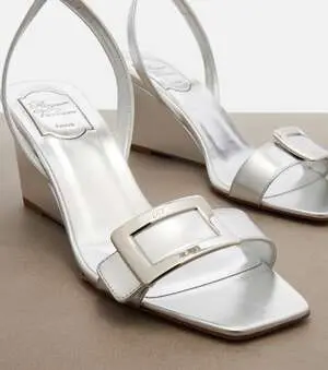 ROGER VIVIER Belle Vivier Metallic Leather Sandals - Silver